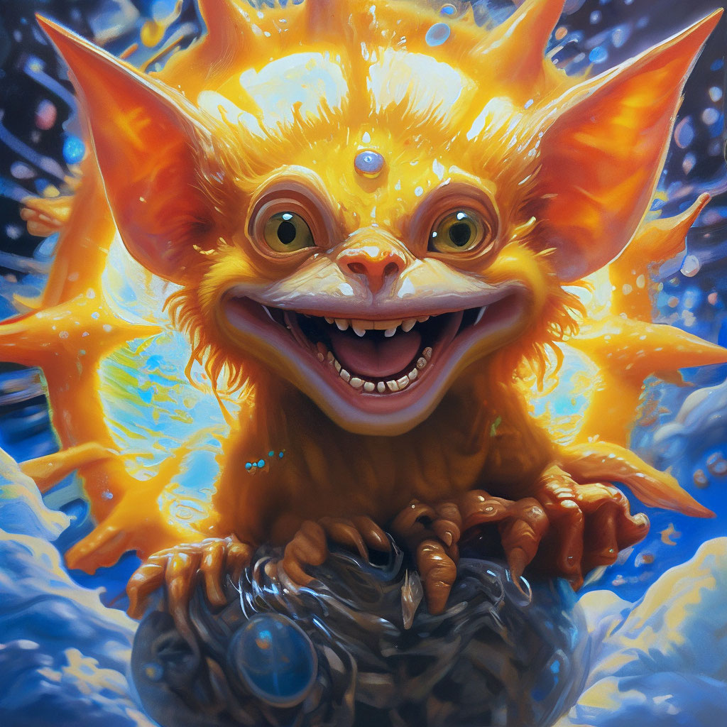 "The sun...with the muzzle of a gremlin drops a sphere... drawing ...