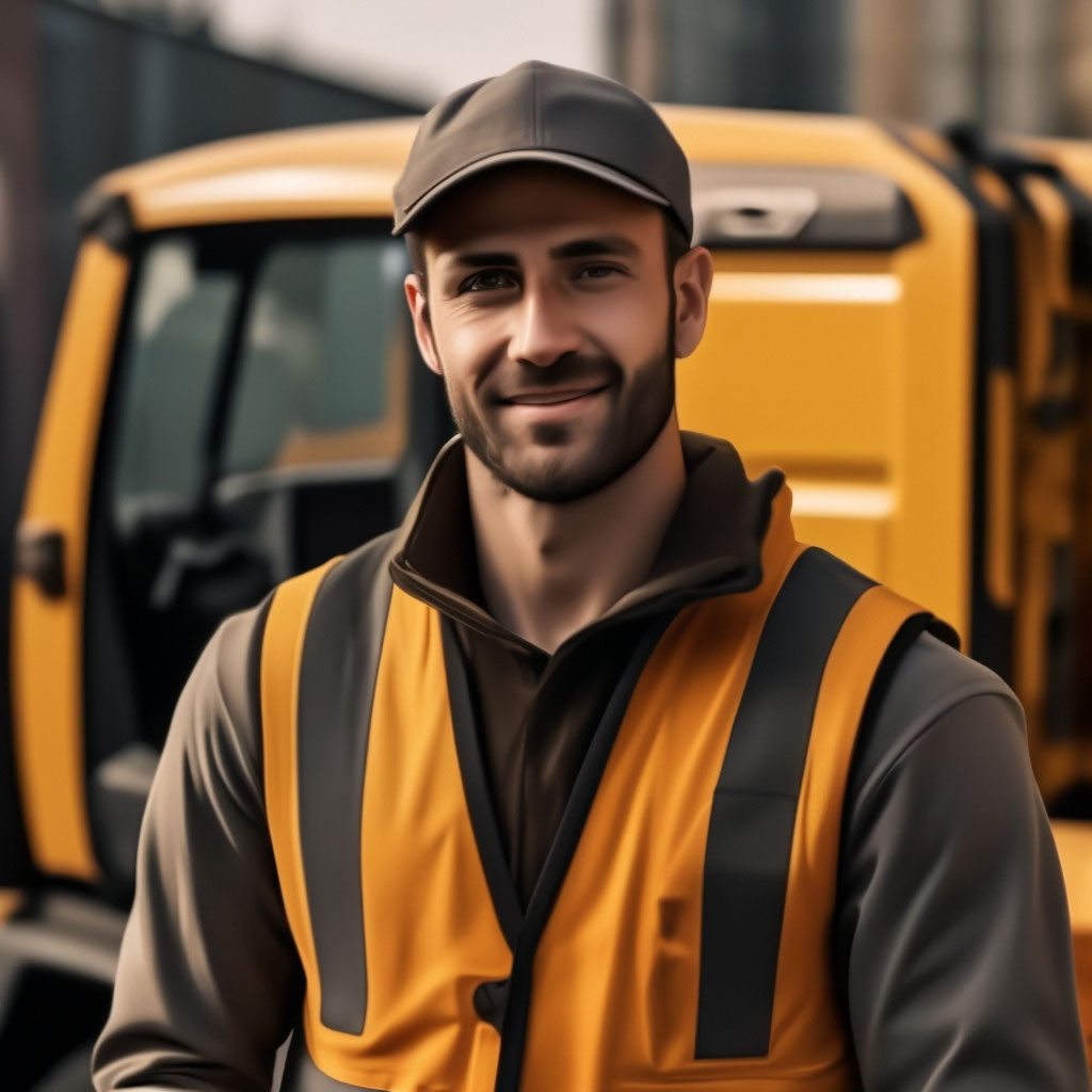 "Loader, man, natural pose, next to the car, smiling, realistic ...