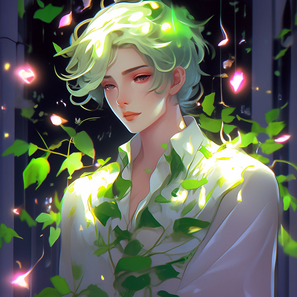 "Handsome guy, slender body, fair skin, glass eyes, leafy body, soft ...