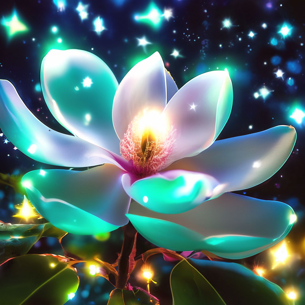 "Beautiful fabulous magnolia with petals of emerald light and stars ...