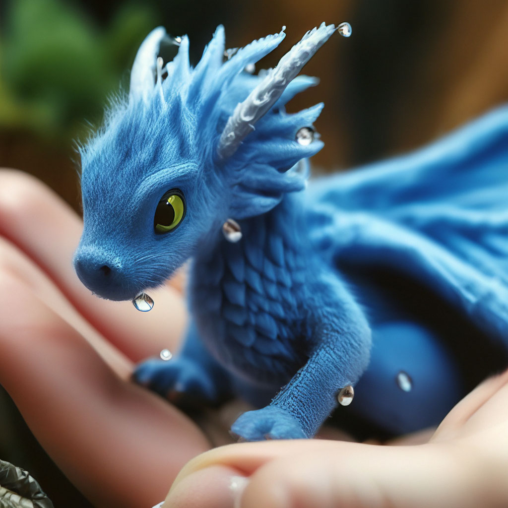 "A small velvet shaggy blue dragon in the palm of your hand, dragon ...