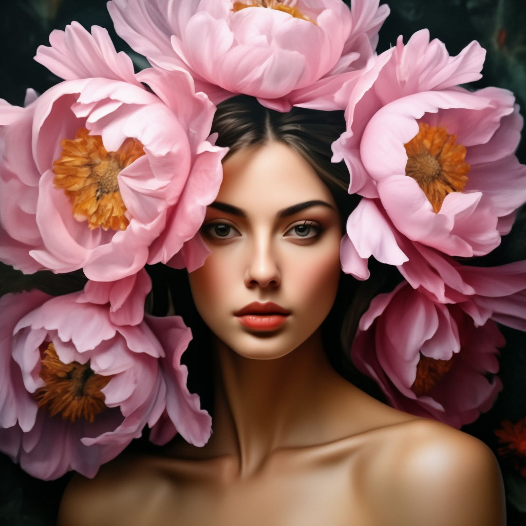 "Surrealism, a very beautiful woman in the form of a peony, work with a ...