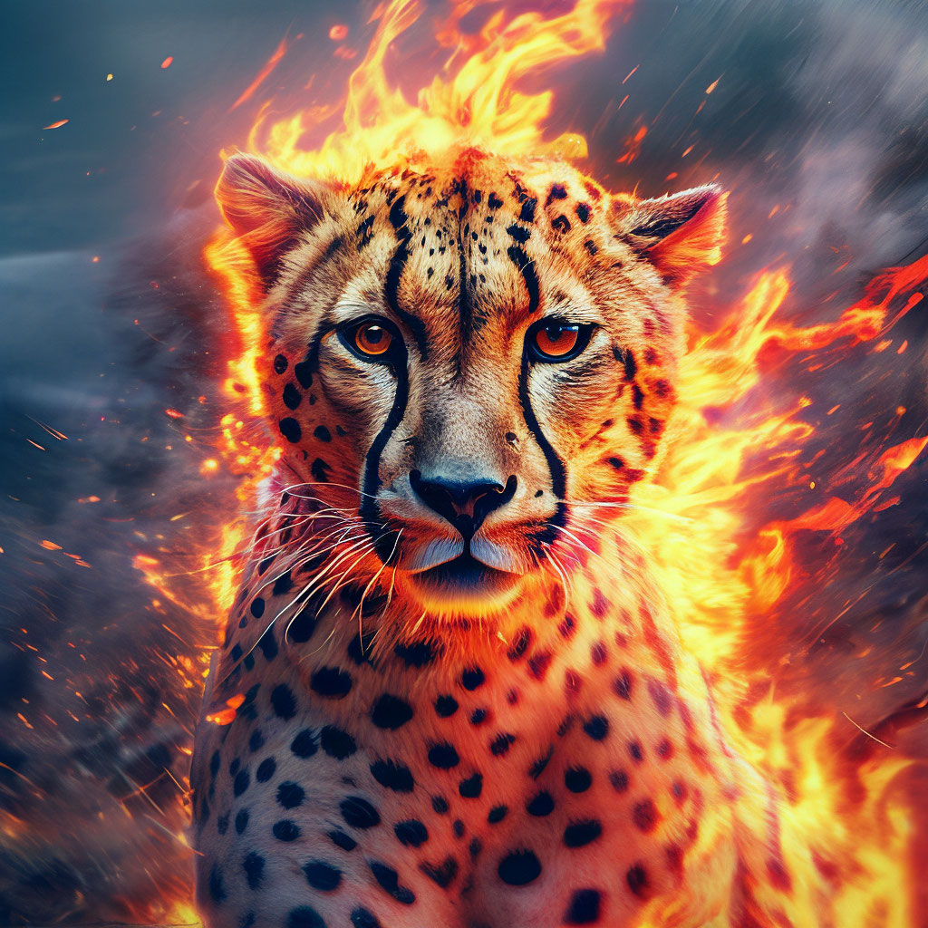 "Fire cheetah" — image created in Shedevrum