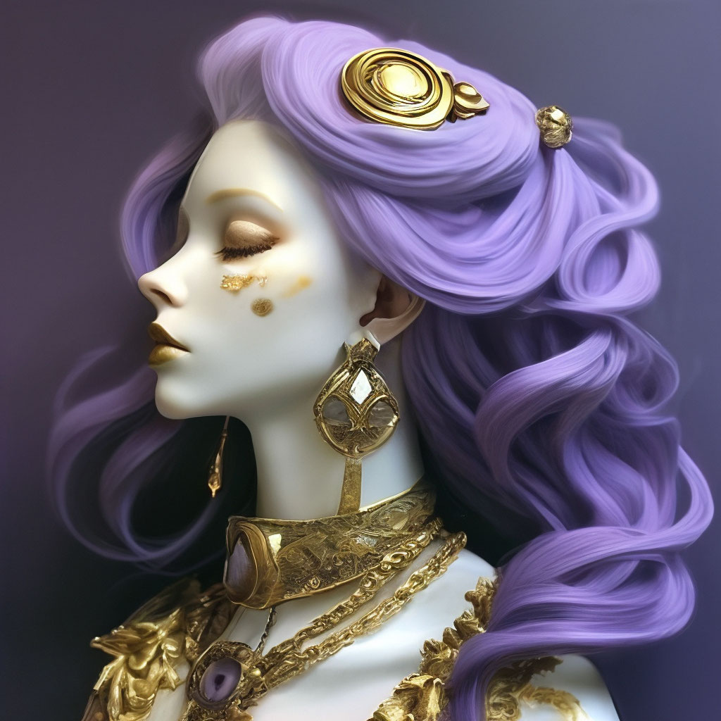 ". minimalism grotesque realism profile skin porcelain wavy purple hair ...