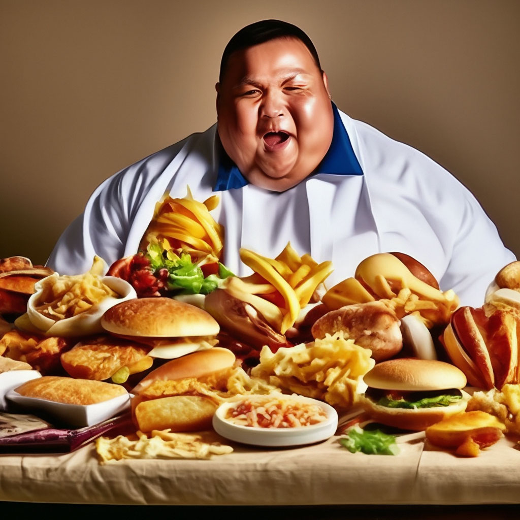 "Fast food, obesity, fats, harmful" — image created in Shedevrum
