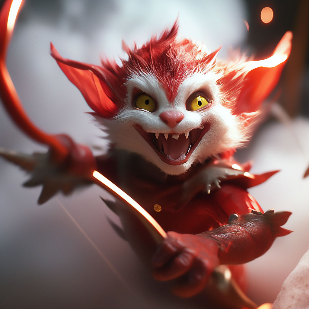 "Red infernal cute cunning fiercely smiling imp + imp kitten, beautiful ...