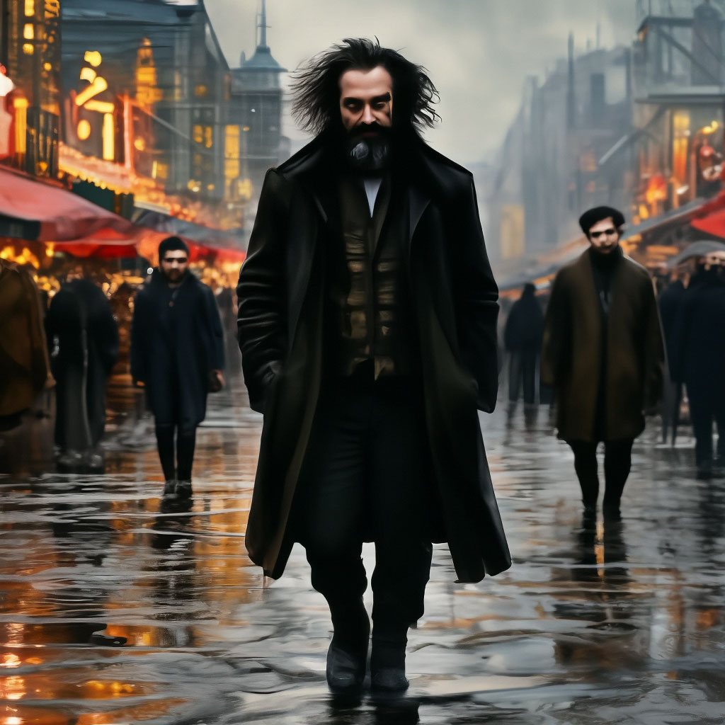 "Guidon Vishnevsky at the fair in new boots" — image created in Shedevrum