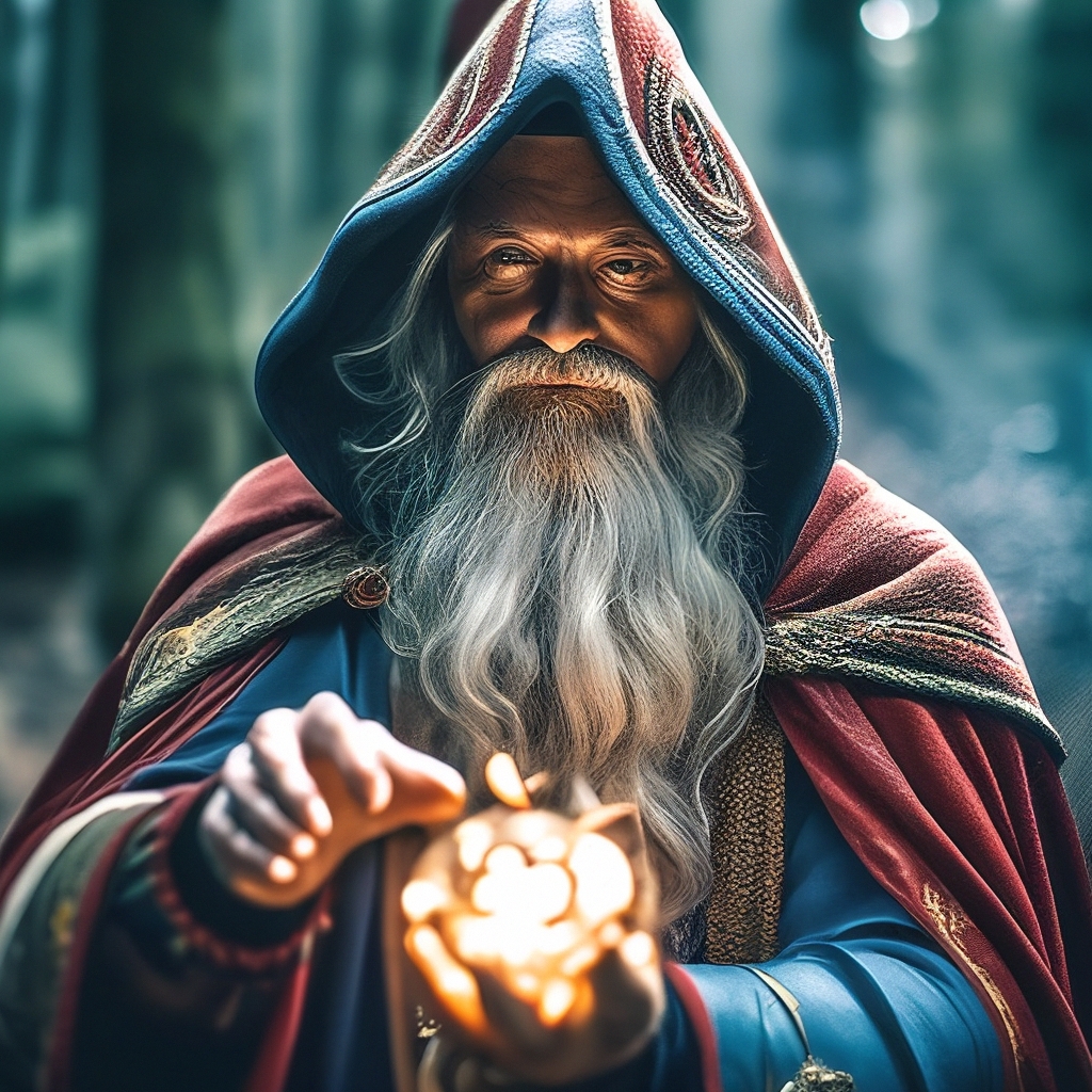 "Magister, wizard, enchanter, beautiful, professional photo, 30mm lens ...
