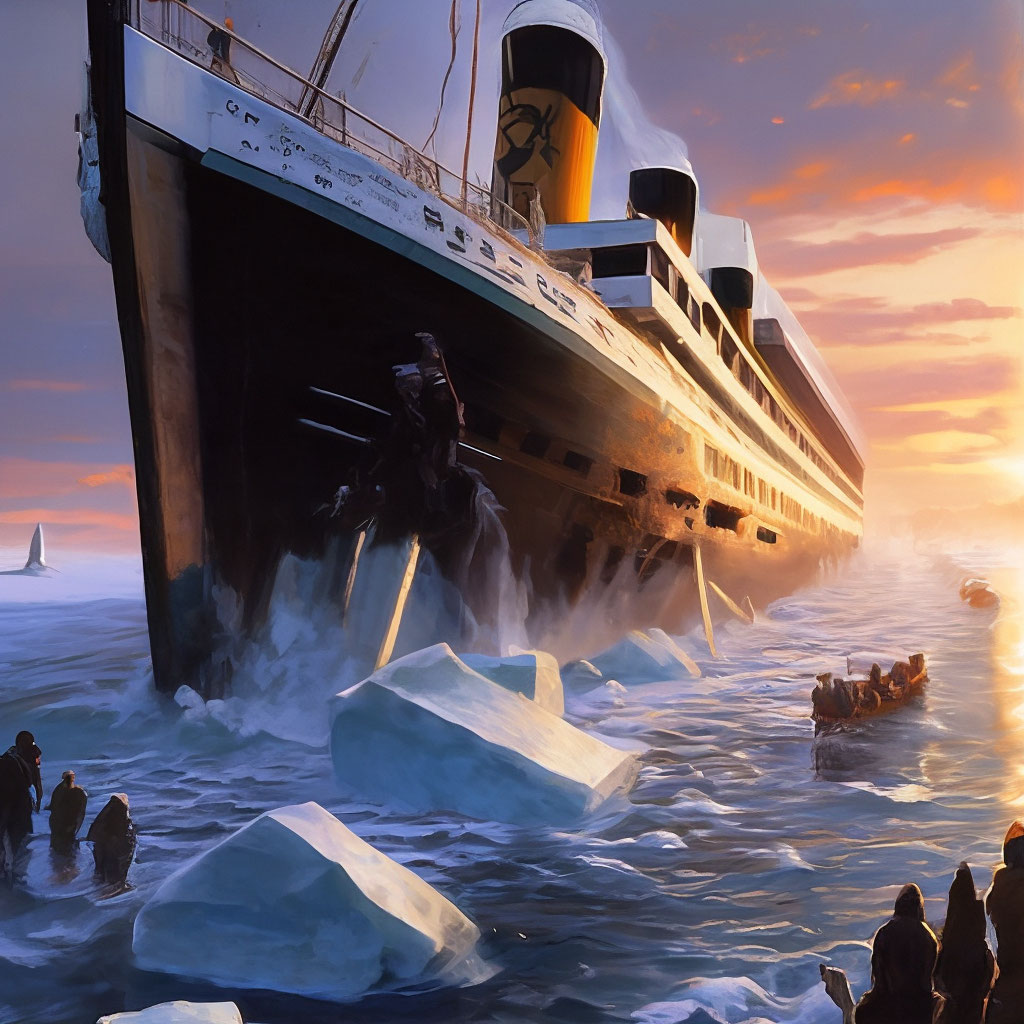 "The collision of the Titanic with an Iceberg" — image created in Shedevrum