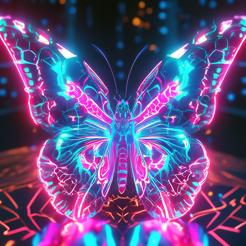 "Neon butterfly 🦋🌟 Futuristic shining butterfly covered with neon ...