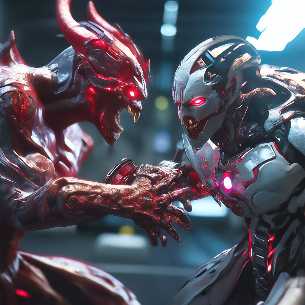 "Demon vs cyborg, 4k, high quality, intricate details, professional ...