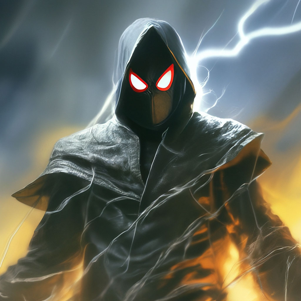 "Shadowy Lord Spider-man Lightning" — image created in Shedevrum