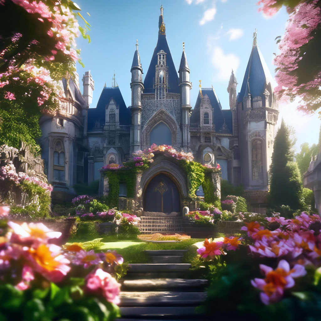 "🍀☘️🍀Beautiful gothic castle surrounded by beautiful flowers, cozy ...