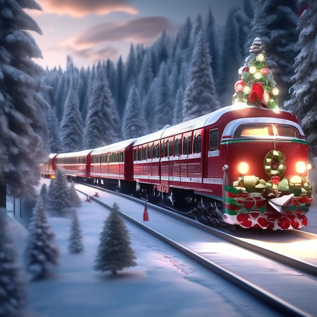"Decorated with a garland, Santa Claus's train rushes us on Christmas ...