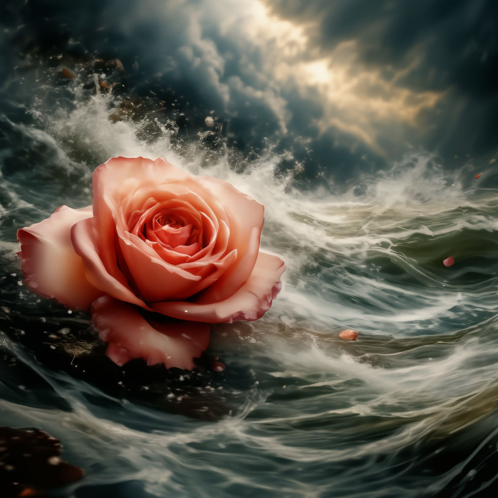 "Blizzard ,storm, tsunami of rose petals" — image created in Shedevrum