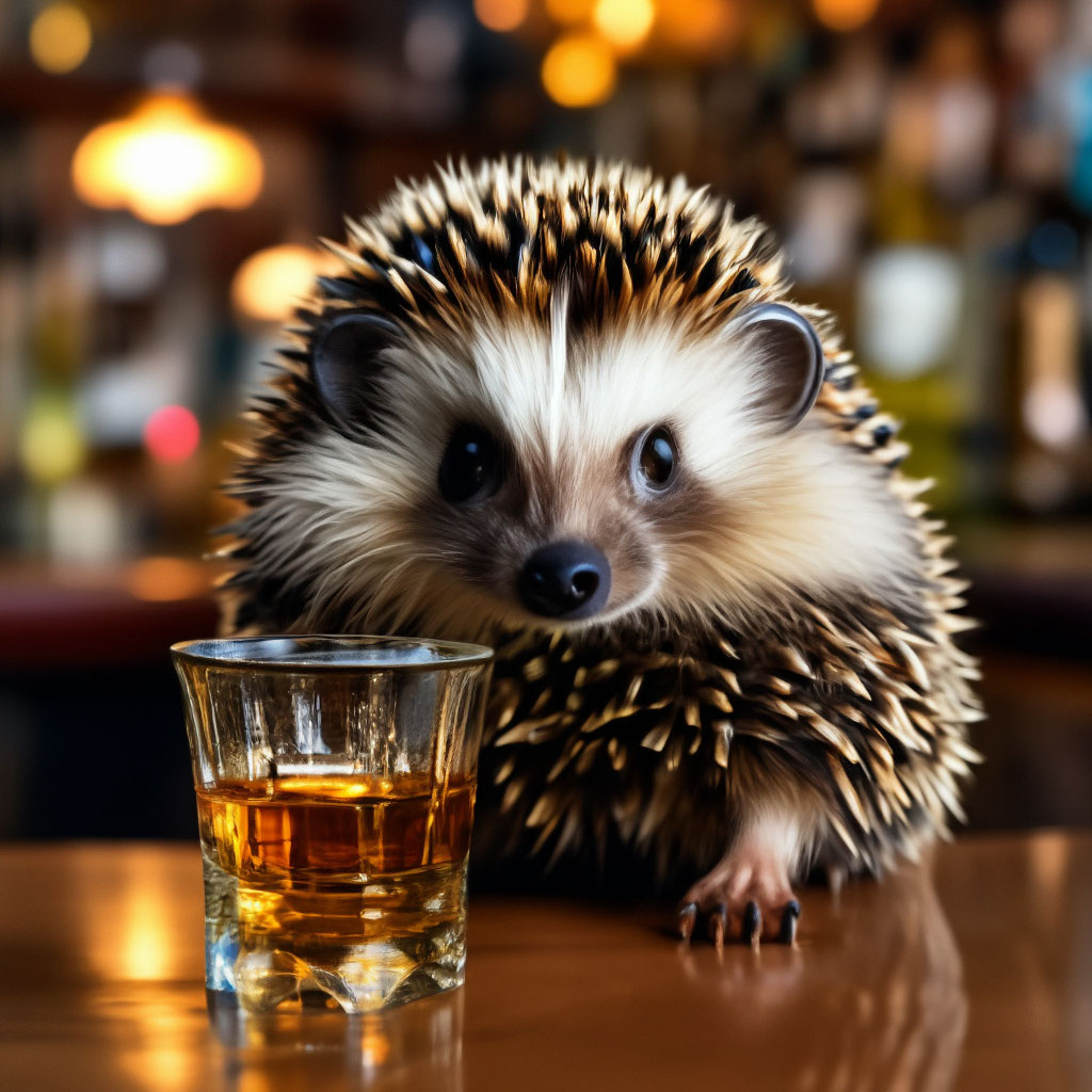 "Hedgehog in the bar" — image created in Shedevrum