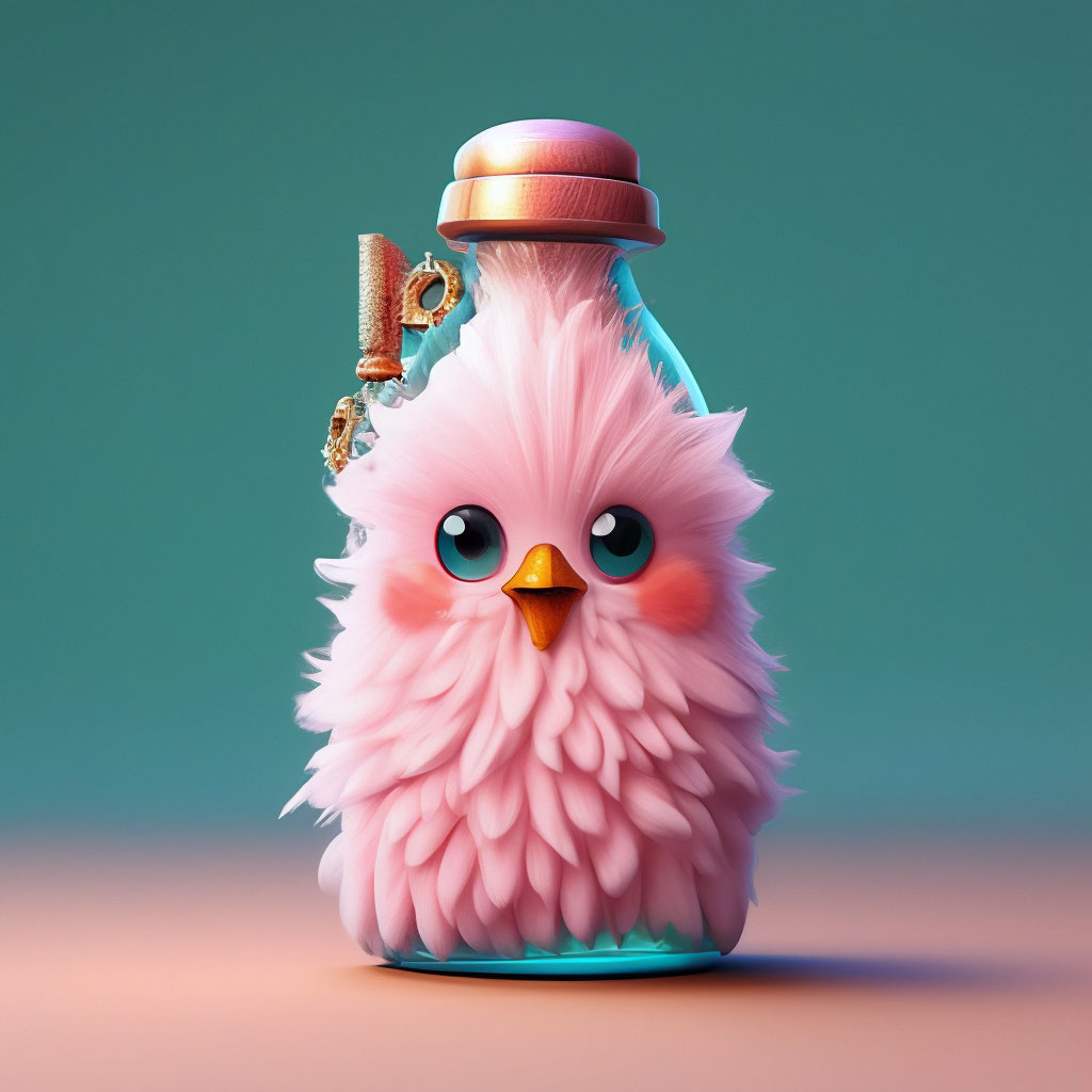 "Detailed, cute bottle of fluff" — image created in Shedevrum