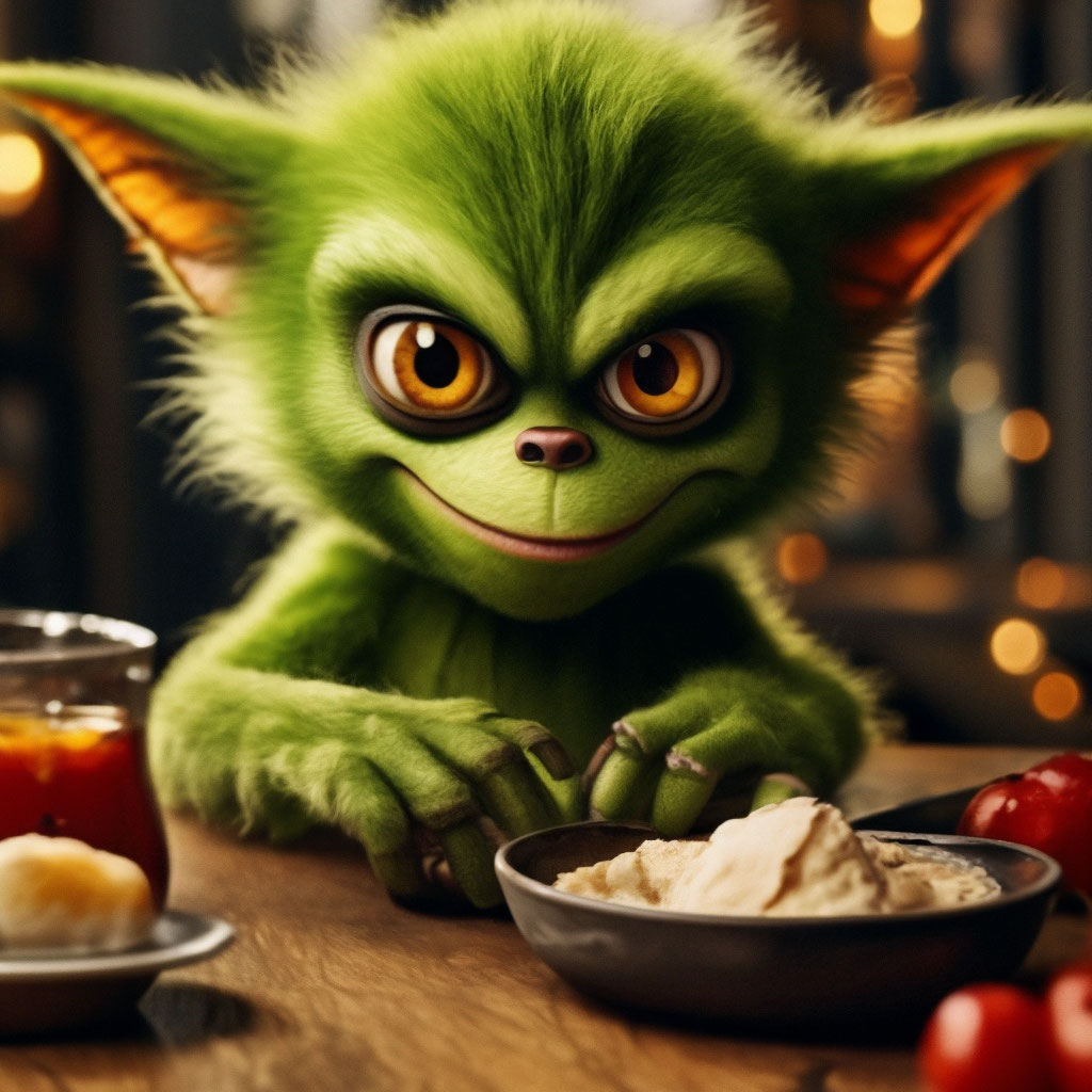 "Rhombodendrarium in romantik art overrealism , gremlin grinch with ...