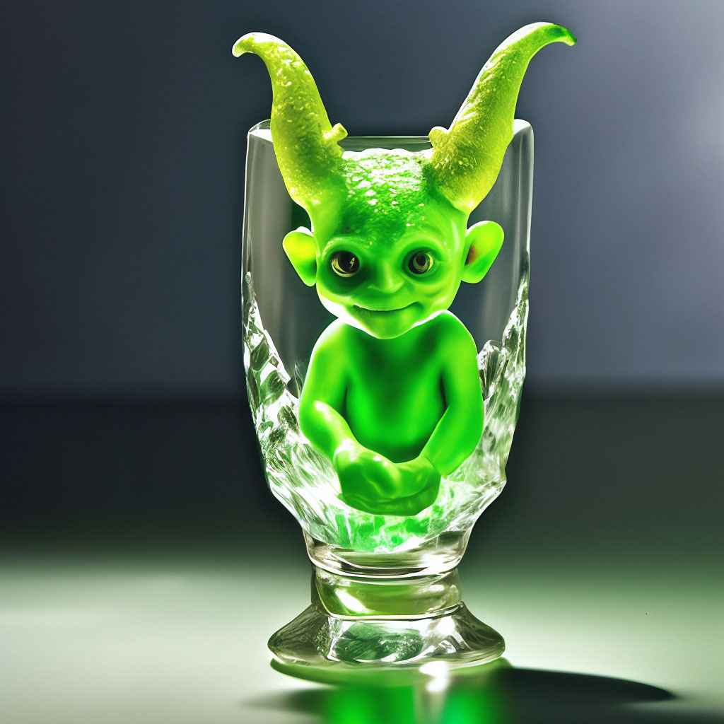 "Funny, funny, very small, funny, green imp with small horns and a long ...