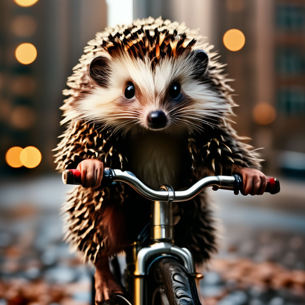 "Hedgehog on a bike" — image created in Shedevrum