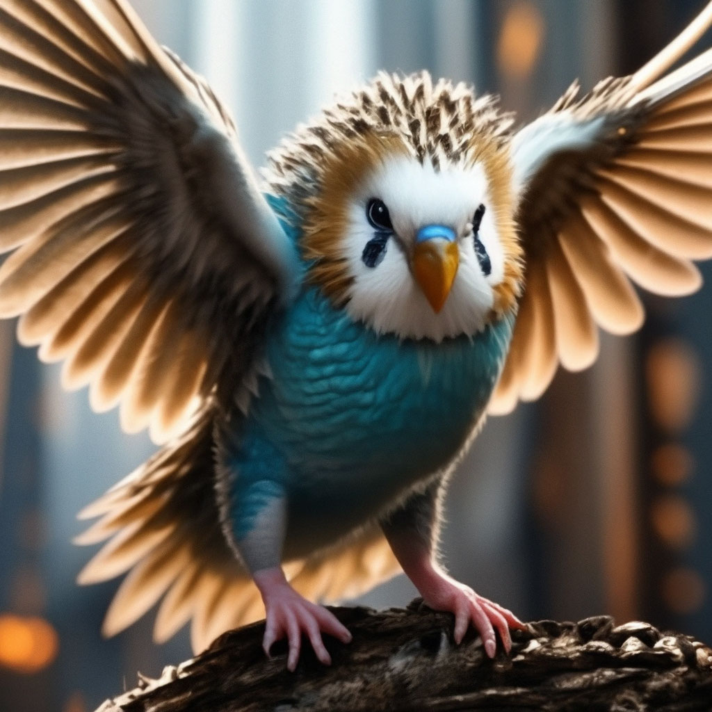 "Hybrid Budgie+ Hedgehog, mutation, spread wings, 4k, high resolution ...
