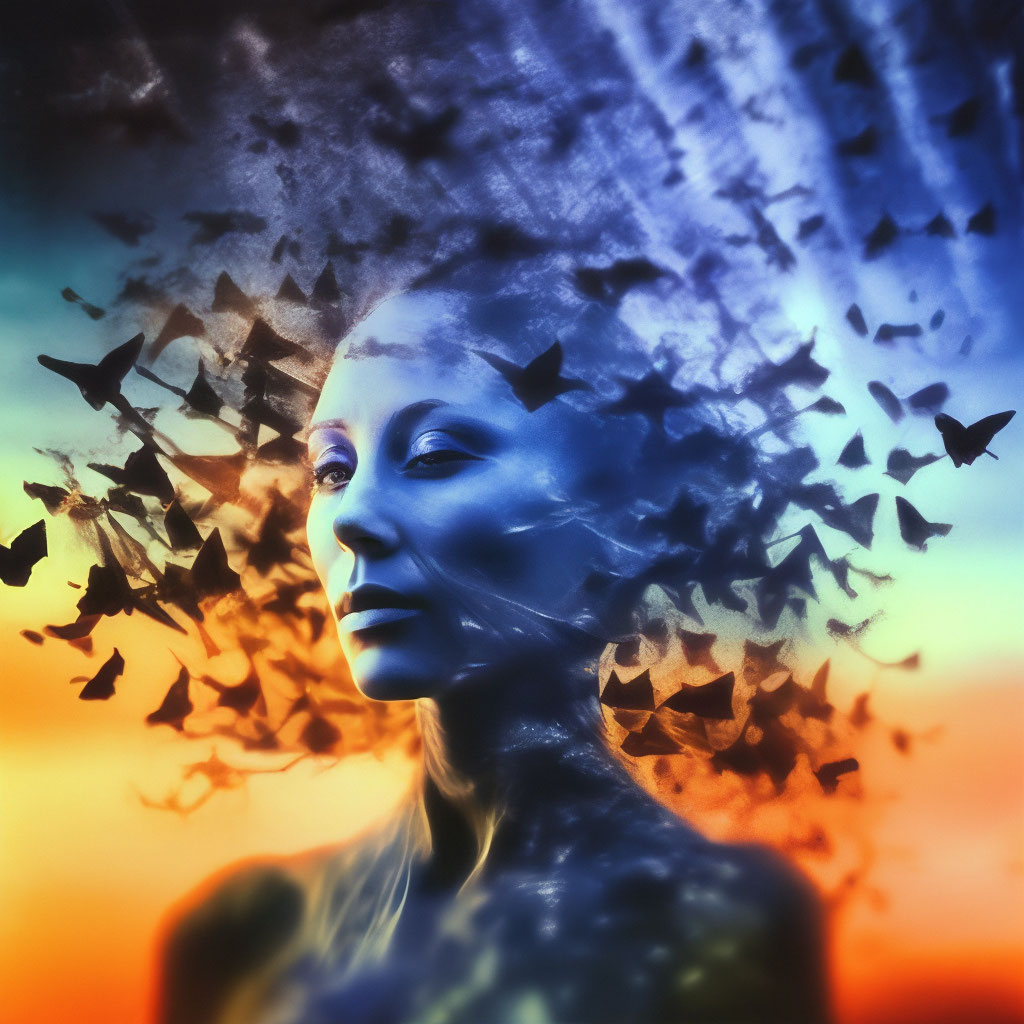 "Openwork monochrome,double exposure,vhs color,hdr,lumen, grunge ...