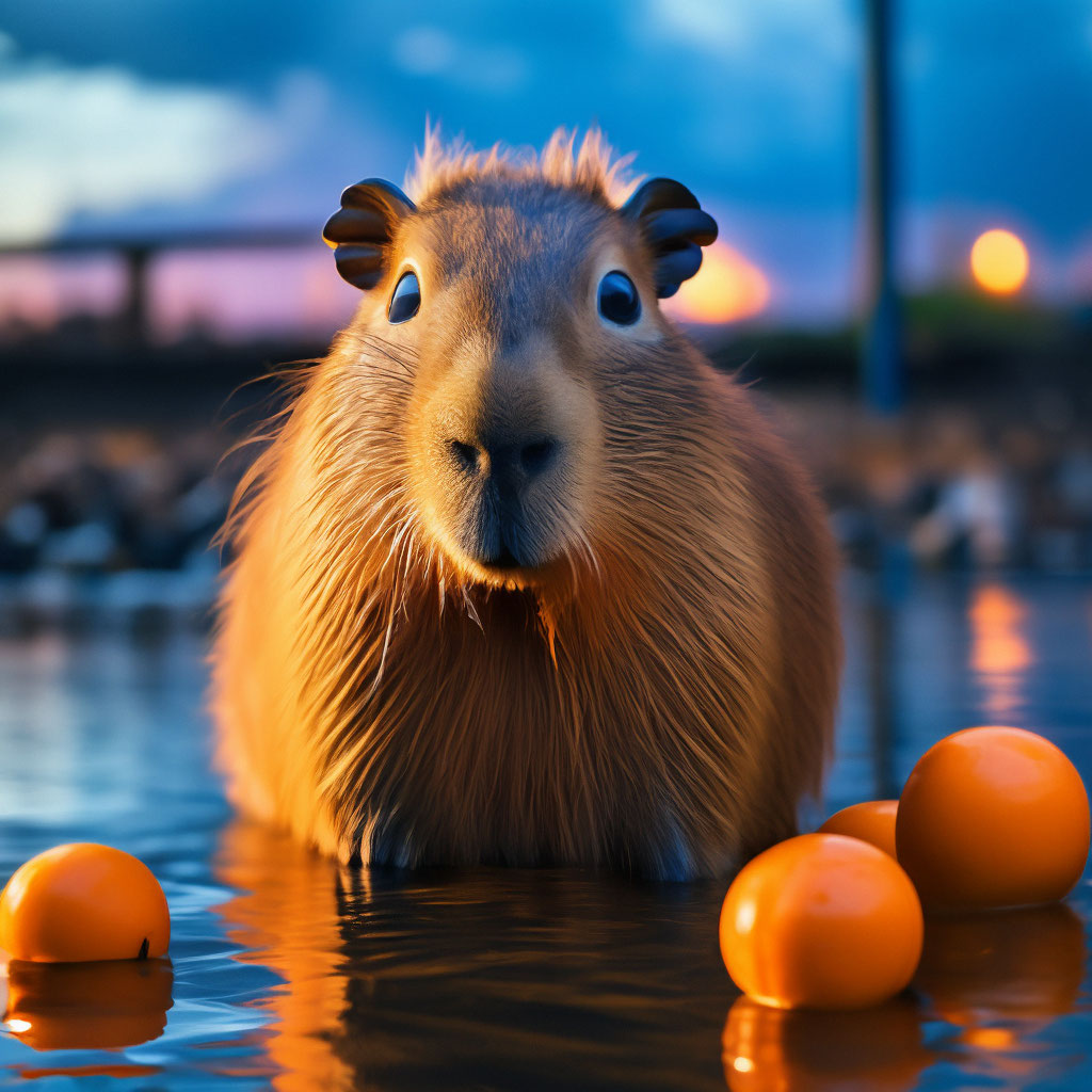 "Capybara with oranges" — image created in Shedevrum
