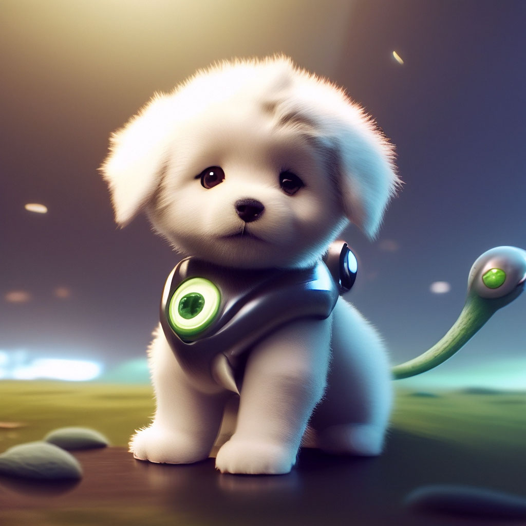 "Fluffy puppy 🐕alien 👽" — image created in Shedevrum