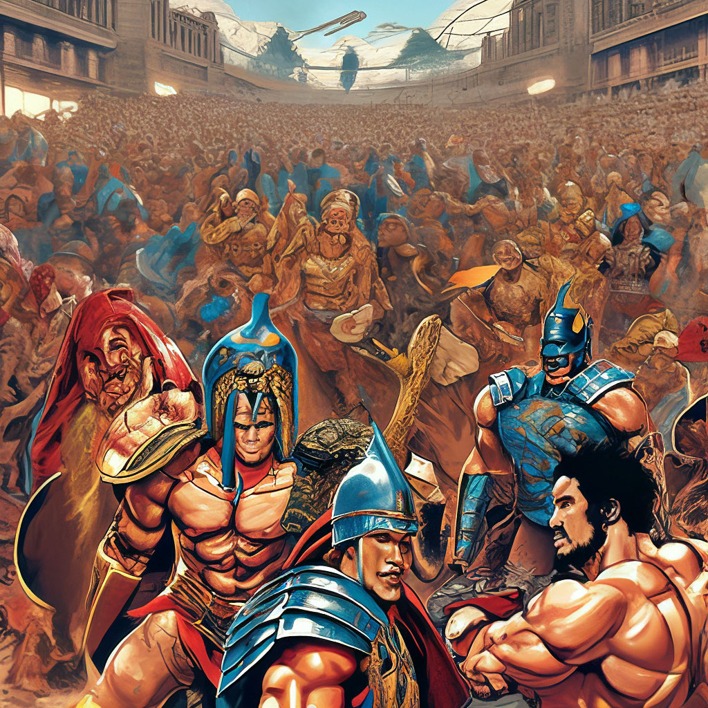 "Gladiators,comic book,comic book collage, realism,vector illustration ...