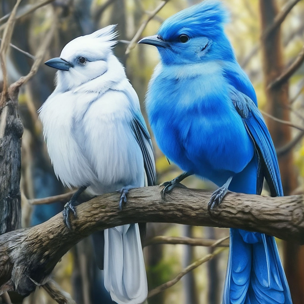 "Two fabulous fantastic birds, one pure blue and the other pure white ...