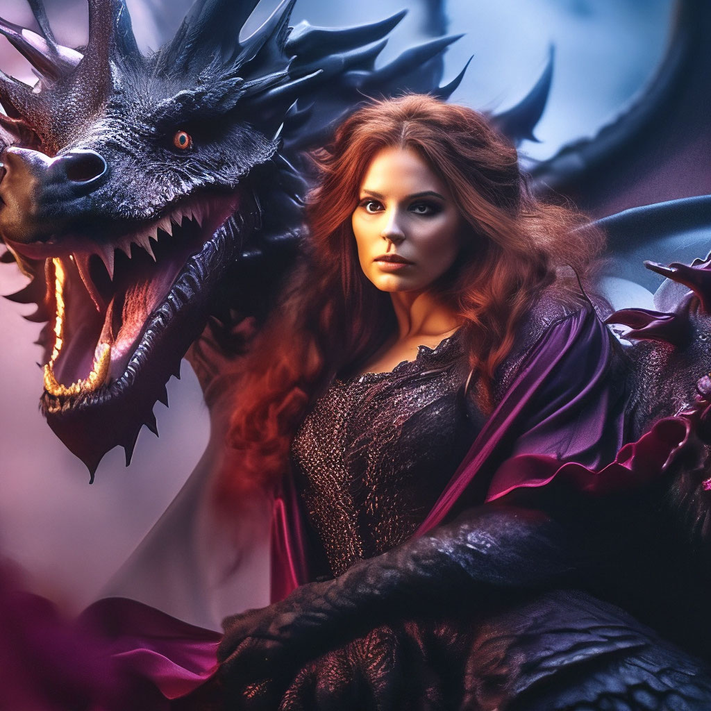 "Series : "mysticism" . Witch on a burgundy dragon, realistic, 32k ...