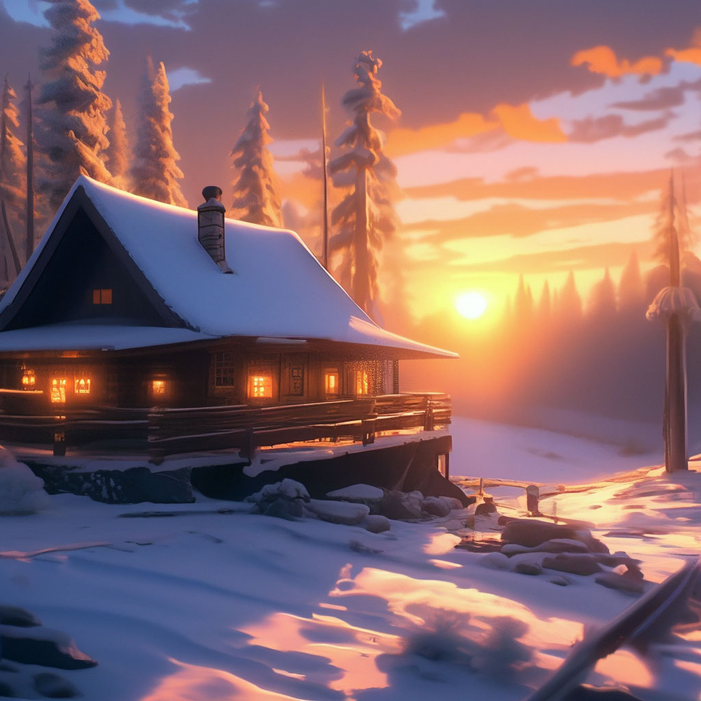 "A realistic picture of Winter living in a hut near the forest on the ...