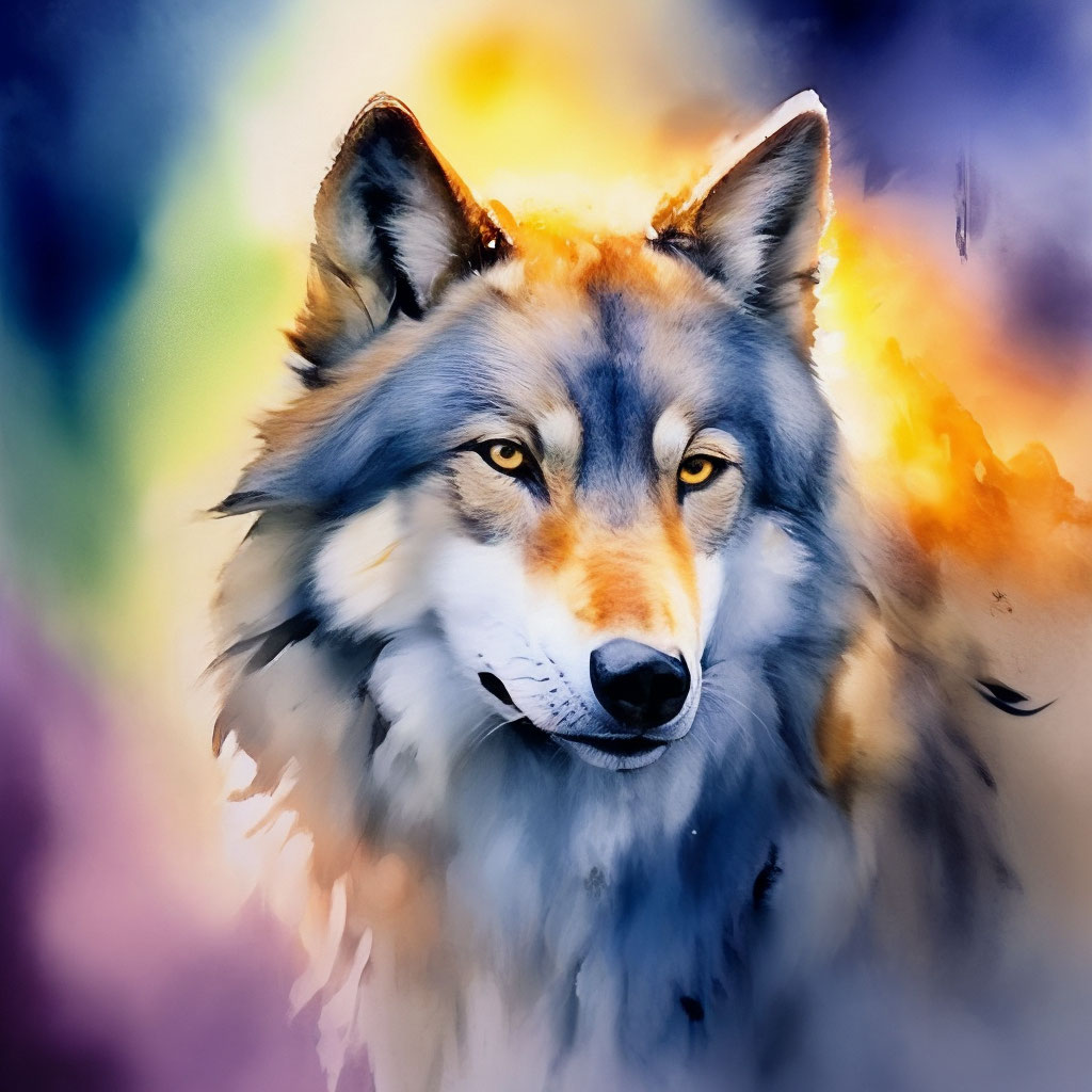 "Wet watercolor, hidden wolf, distant view, bright lighting, fantasy ...
