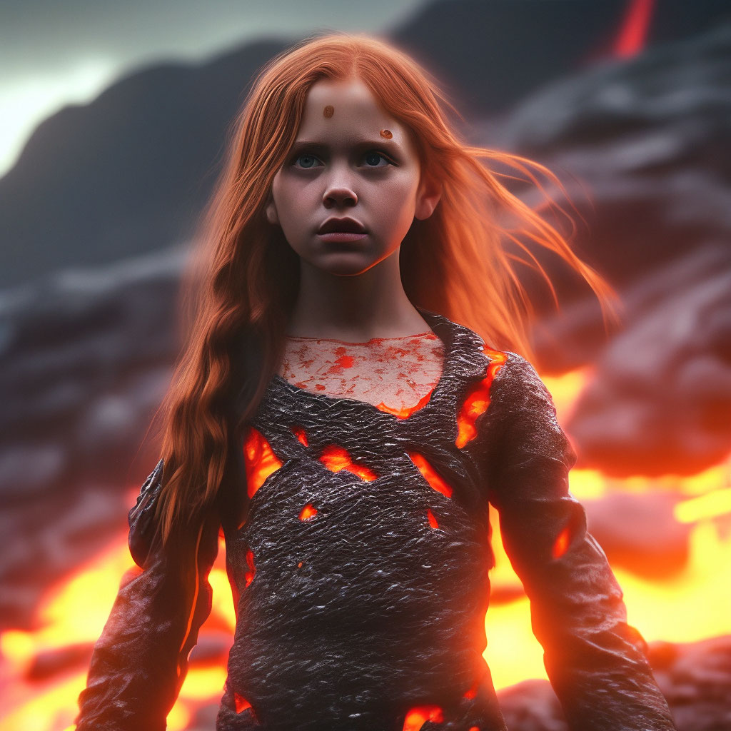 "Lava girl, epic realistic cinematic horror" — image created in Shedevrum