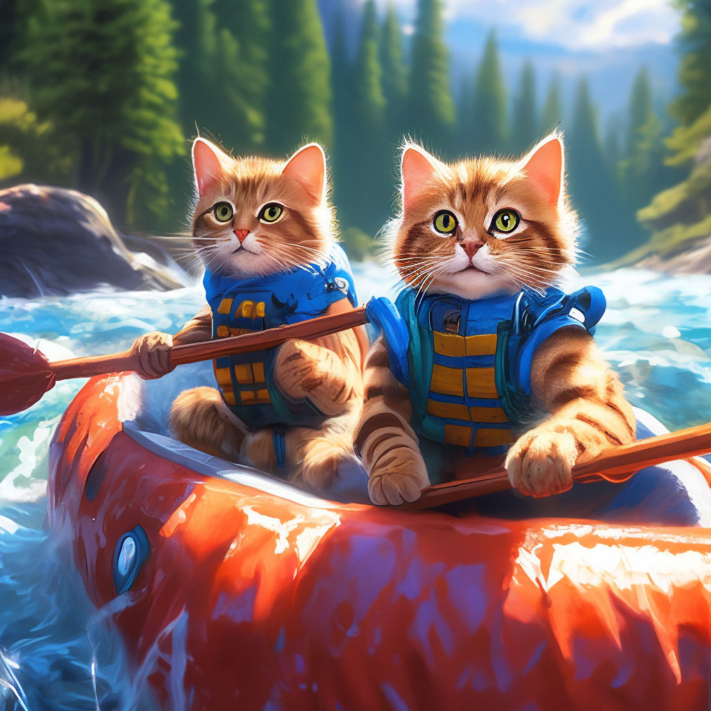 "Two cats are engaged in rafting, , beautiful, realistic, professional ...
