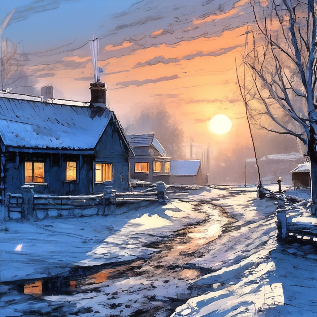 "Winter, cold lonely houses early morning, haze, frost, frost, cold ...