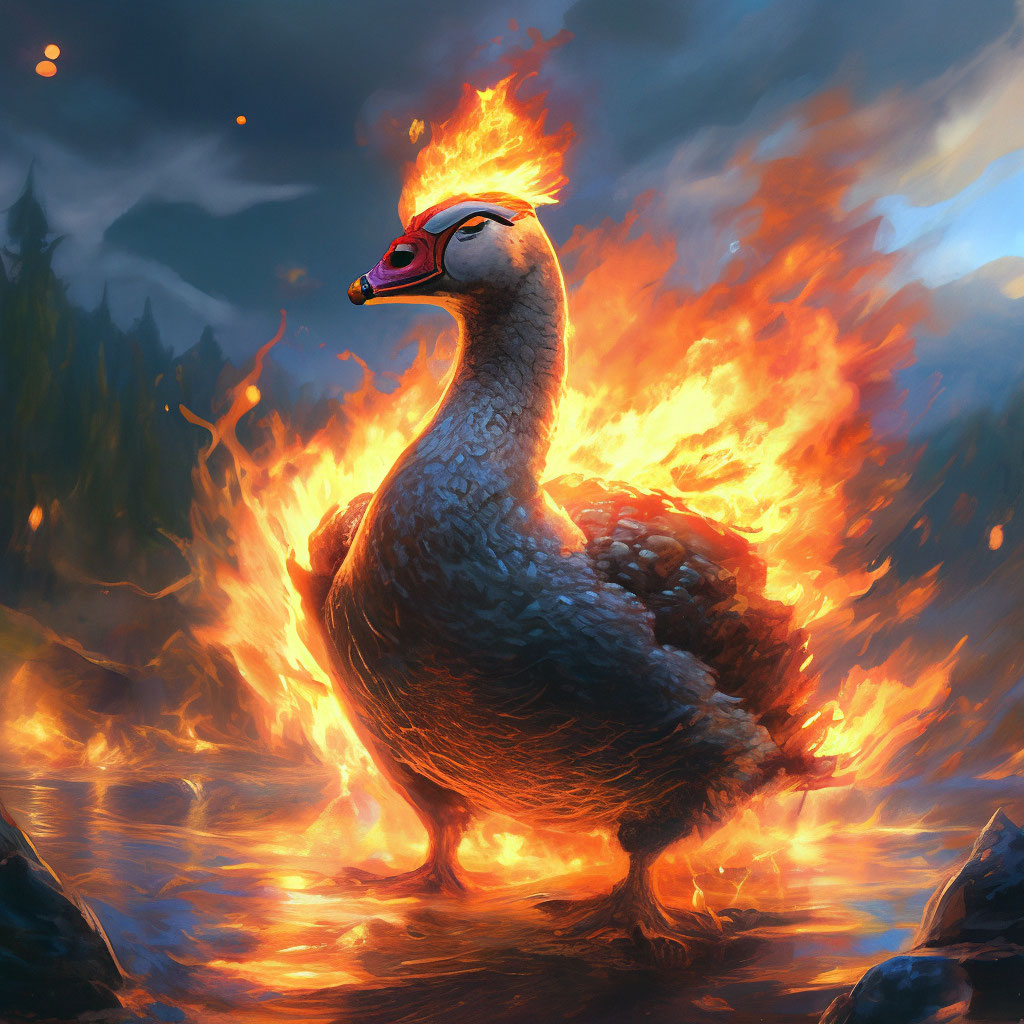 "The fire-breathing goose" — image created in Shedevrum