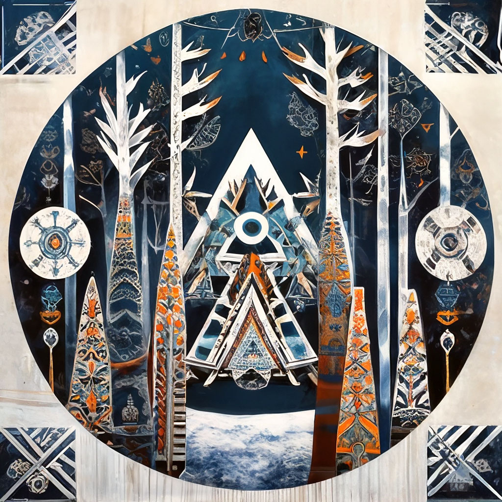 " ️ round canvas, shamanic rituals, northern forest, wigwam in the ...