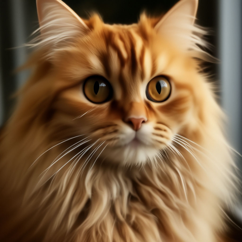 "A red-haired cat with a long coat, the breed is half Persian, smart ...