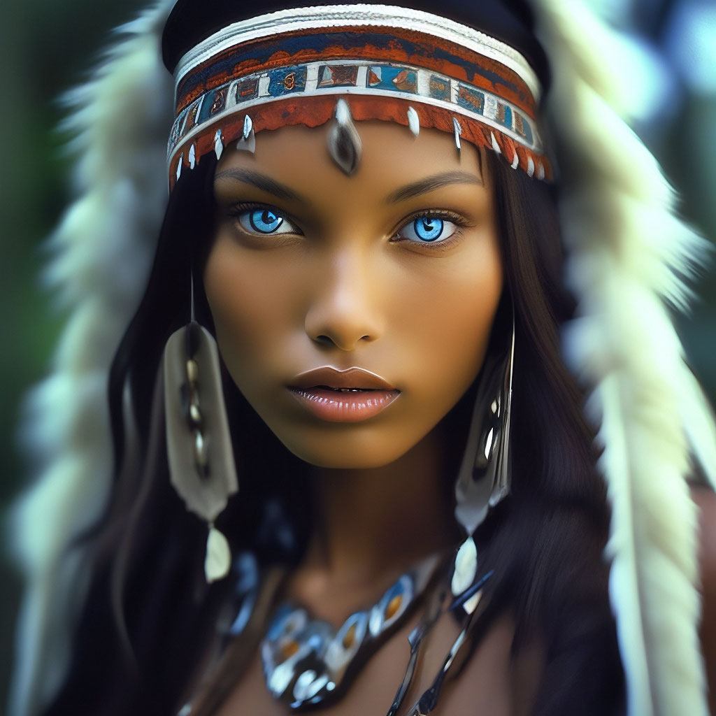 "Princess of North-American indian tribe, albino,fair face, brown-hair ...