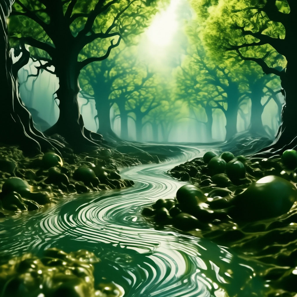 "ꂵꂑꌚꋖꂑꀯ surreal esoteric landscape, smoky fractal, curly trees and ...