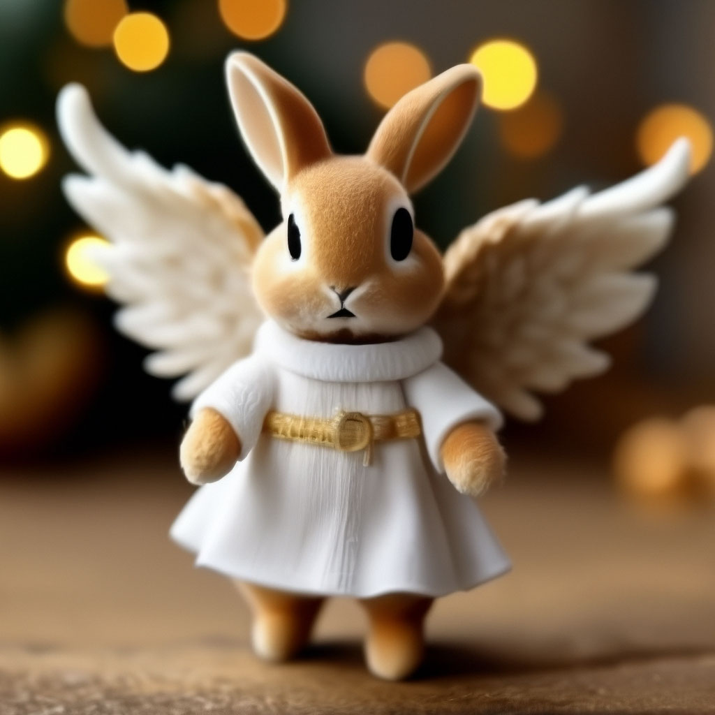 "Cute miniature tiny tiny rabbit with angel wings in a long white shirt ...