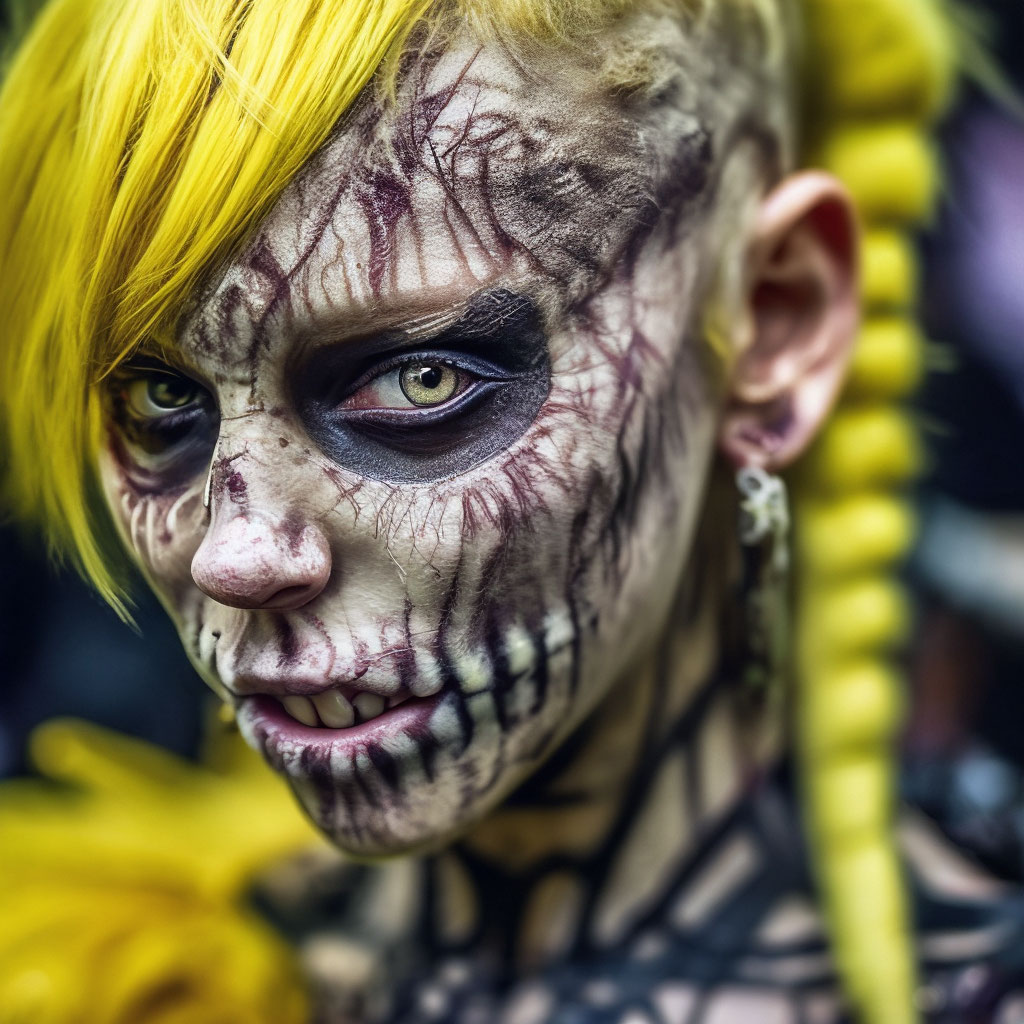"Beautiful undead zombie girl with yellow hair staged a battle with a ...