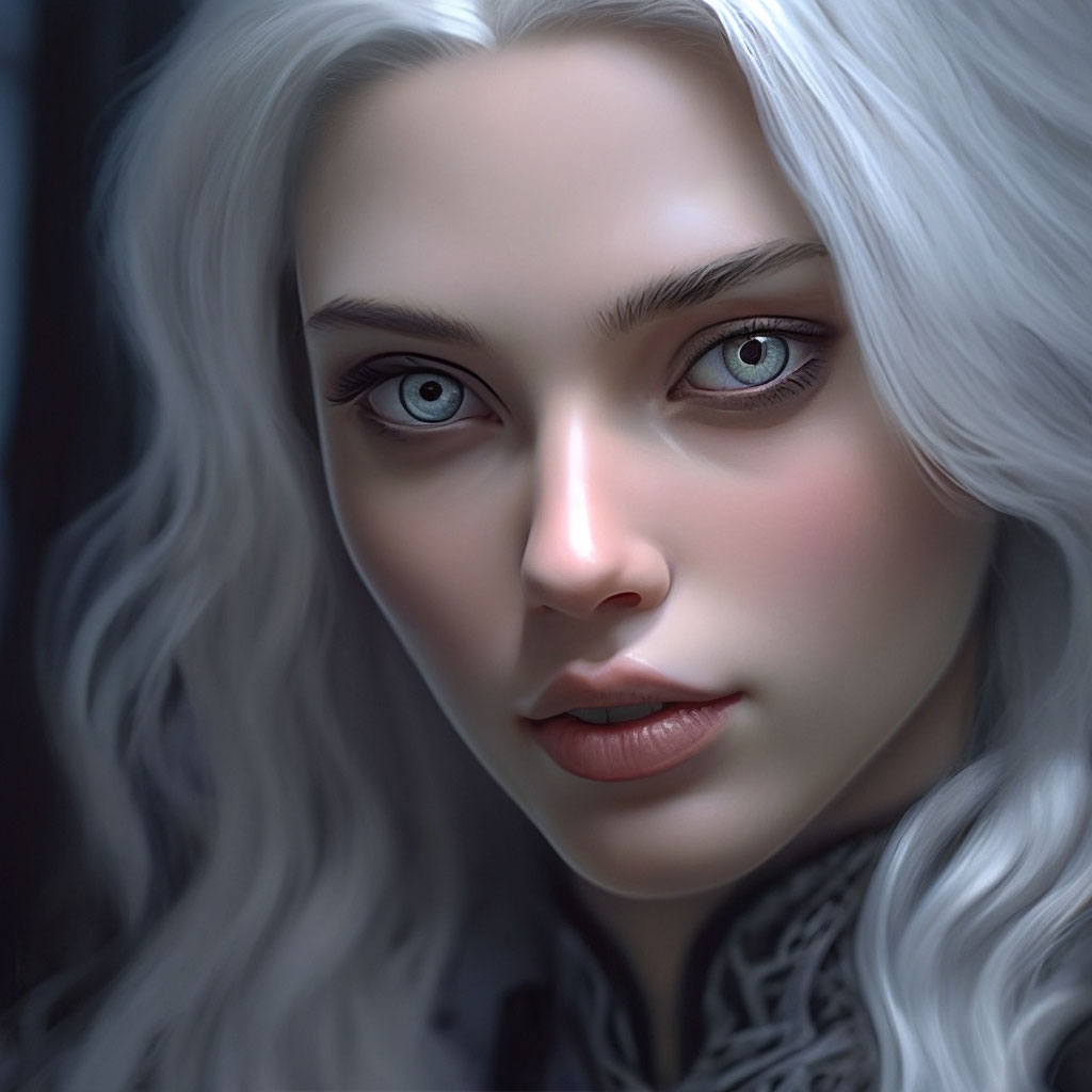 "Attractive girl 20 years old, white hair, gray eyes, sharp cheekbones ...