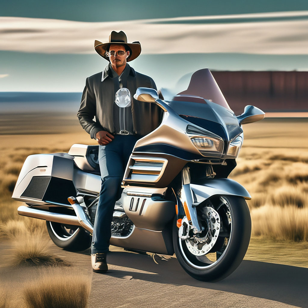 "Marlboro cowboy on a chopper Honda Gold Wing F6B poses among the ...