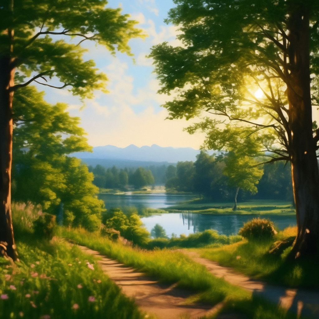 "Aesthetically pleasing, landscape, trees, summer, realistic, delicate ...