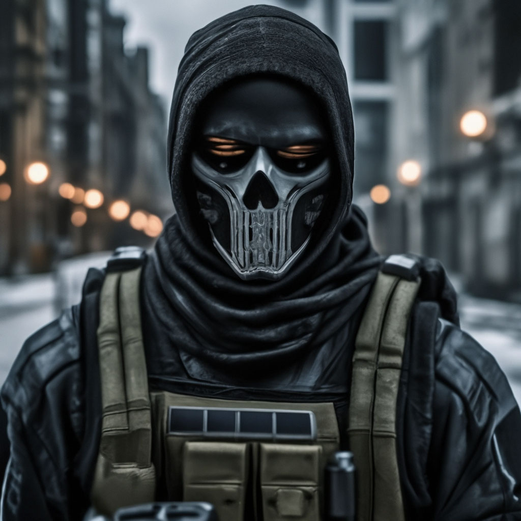 "Simon Riley in black mask" — image created in Shedevrum