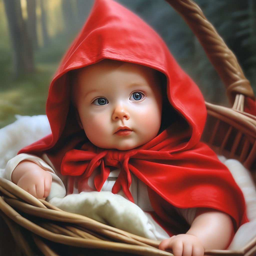 "The baby is wonderful, beautiful, little red riding hood, realistic ...