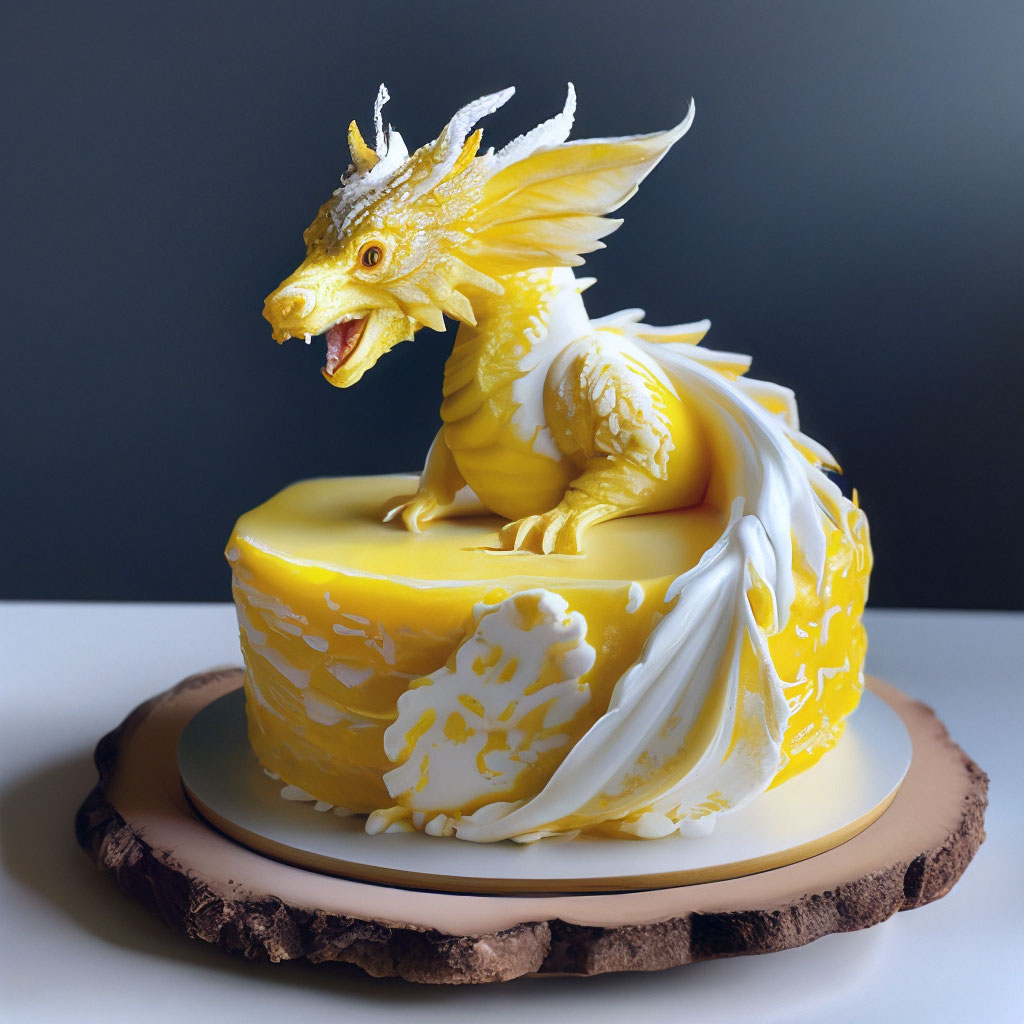 "Lemon dragon cake, beautiful, realistic, high resolution, dim lighting ...