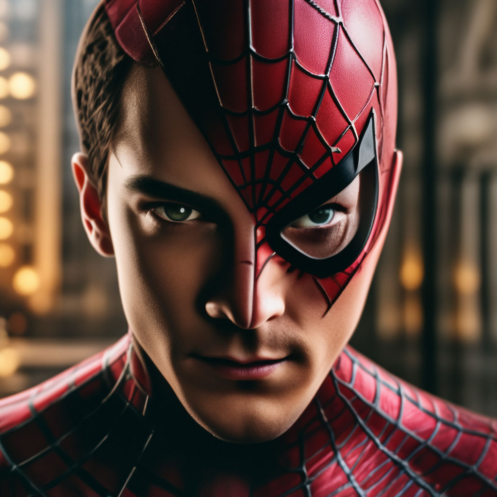 "The left half of the face is a spider-man mask, the right half of the ...